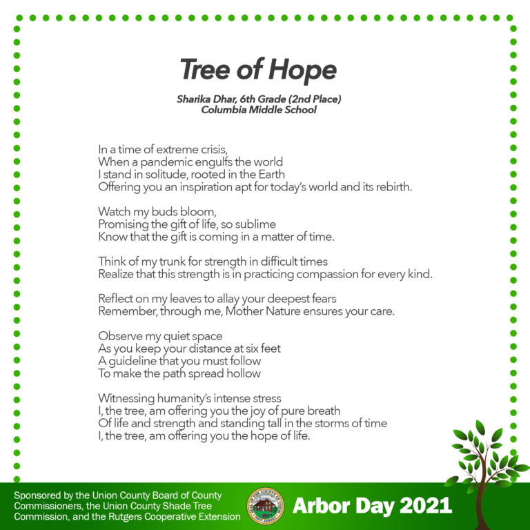 Winners of the 2021 Arbor Day Poetry Contest – County of Union, New Jersey