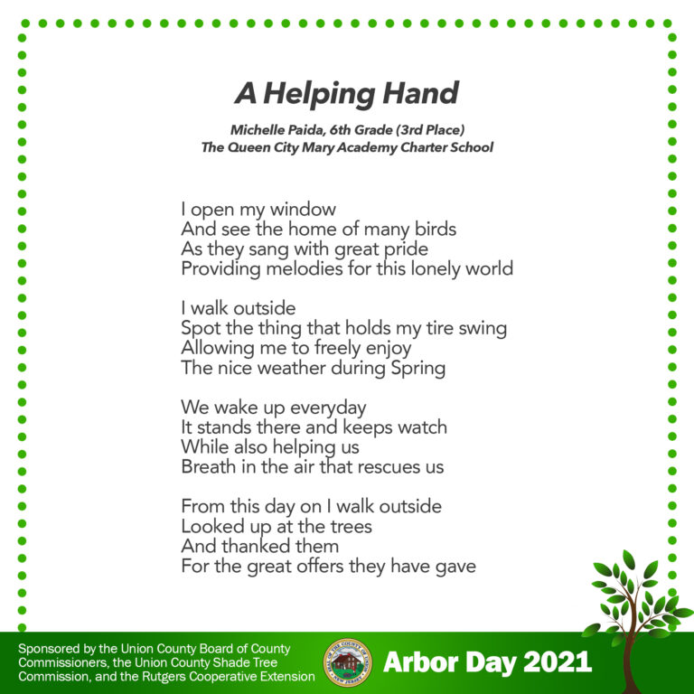 Winners of the 2021 Arbor Day Poetry Contest – County of Union, New Jersey